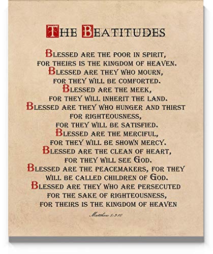 Beatitudes Wall Art Print, 11x14, Matthew 5 Sermon on the Mount Bible Quote, UnFramed Scripture Wall Décor, Christian Prayer Wall Art for Home or Office Decore, Inspirational Verse Poster for Spiritual