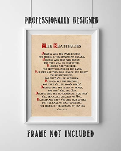 Beatitudes Wall Art Print, 11x14, Matthew 5 Sermon on the Mount Bible Quote, UnFramed Scripture Wall Décor, Christian Prayer Wall Art for Home or Office Decore, Inspirational Verse Poster for Spiritual