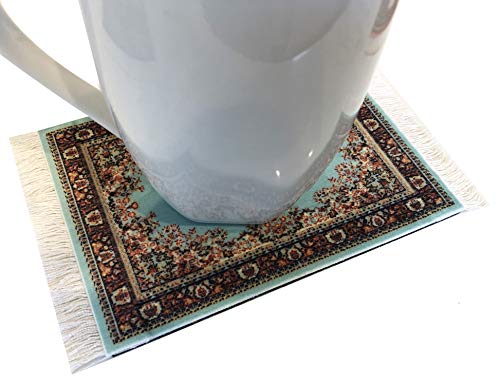 Carpet Coasters, Set of 4 Turkish Rug Style Table Drink mats, Absorbent Kitchen and Dining Accessories, Spill & drip Protection, Rectangular