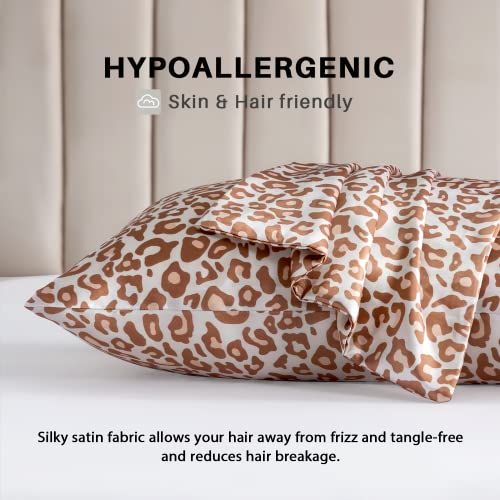 UDEAL California King Sheet Sets, 4 Pieces Silky Soft Satin Bed Sheets, Luxury California King Sheets Deep Pocket, Breathable & Fade Resistant, Beige Leopard