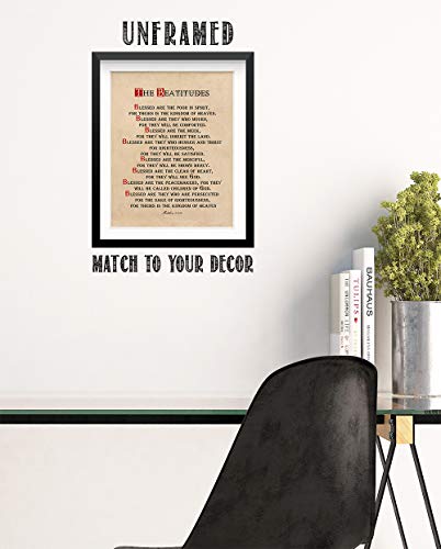 Beatitudes Wall Art Print, 11x14, Matthew 5 Sermon on the Mount Bible Quote, UnFramed Scripture Wall Décor, Christian Prayer Wall Art for Home or Office Decore, Inspirational Verse Poster for Spiritual