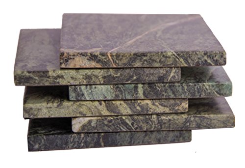 CraftsOfEgypt Set of 6 - Green Marble Stone Coasters Polished Coasters – 3.5 x 3.5 Inches (9x9 cm) Square – Protection from Drink Rings