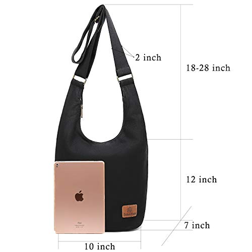 Hippie Crossbody Bag Top Zip Retro Canvas Sling Bag Jacquard cloth Handmade Bags (Black)