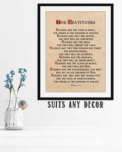 Beatitudes Wall Art Print, 11x14, Matthew 5 Sermon on the Mount Bible Quote, UnFramed Scripture Wall Décor, Christian Prayer Wall Art for Home or Office Decore, Inspirational Verse Poster for Spiritual