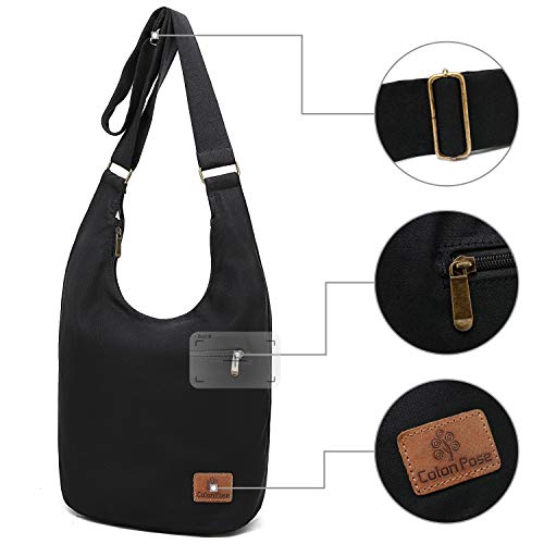 Hippie Crossbody Bag Top Zip Retro Canvas Sling Bag Jacquard cloth Handmade Bags (Black)