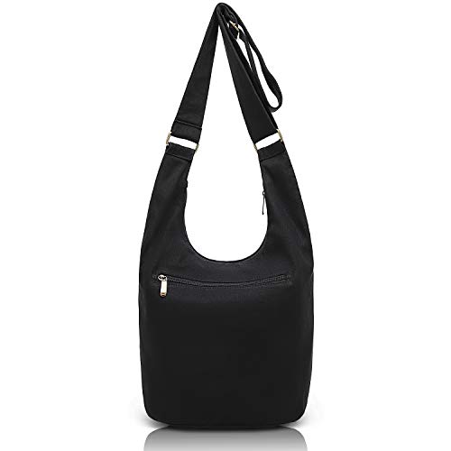 Hippie Crossbody Bag Top Zip Retro Canvas Sling Bag Jacquard cloth Handmade Bags (Black)