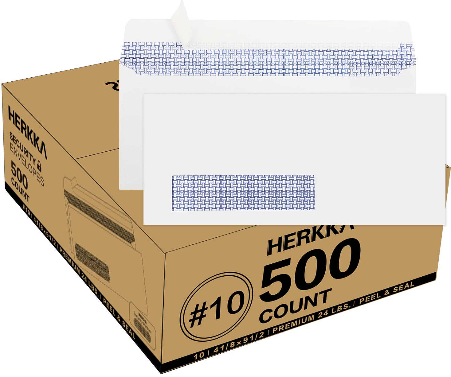 500#10 Single Left Window SELF Seal Security Envelopes, Designed for QuickBooks Invoices & Business Statements, Computer Printed Checks Peel and Seal Flap Number 10 Size 4-1/8 x 9-1/2 Inches, 24 LB
