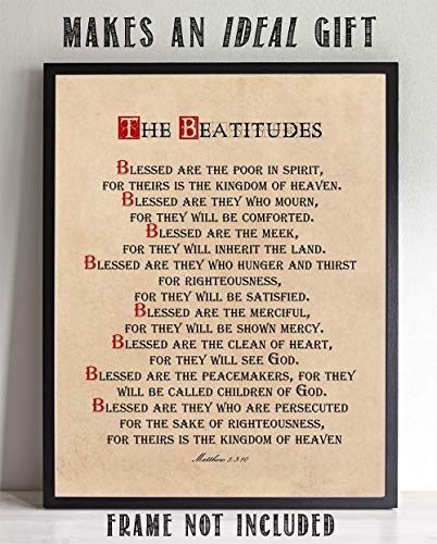 Beatitudes Wall Art Print, 11x14, Matthew 5 Sermon on the Mount Bible Quote, UnFramed Scripture Wall Décor, Christian Prayer Wall Art for Home or Office Decore, Inspirational Verse Poster for Spiritual
