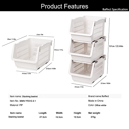 Baffect Pantry organizers, set of 3 Plastic Basket with rollers, Stackable Storage Bins for onions and potatoes (Beige)