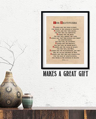 Beatitudes Wall Art Print, 11x14, Matthew 5 Sermon on the Mount Bible Quote, UnFramed Scripture Wall Décor, Christian Prayer Wall Art for Home or Office Decore, Inspirational Verse Poster for Spiritual