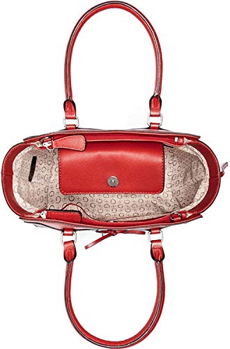 GUESS Women's Smoke Logo Satchel Tote Bag Handbag - Red/Brown