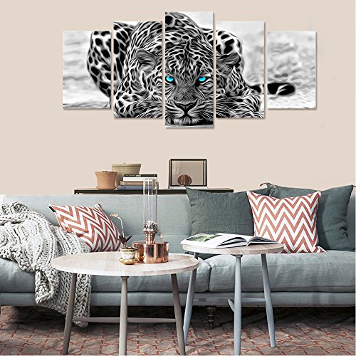 Black and White Animal Canvas Wall Art,Abstract Leopard Canvas Prints with Frame,Attractive Leopard Picture Decorative,Easy Hanging On,More Size Optional (16 (10"x16"x2+10"x20"x2+10"x24"x1)