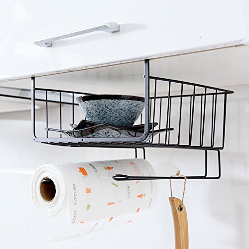 Home-organizer Tech Under Cabinets Shelf Basket Rack Shelf Storage Organization Basket (Black)