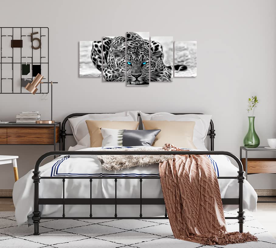 Black and White Animal Canvas Wall Art,Abstract Leopard Canvas Prints with Frame,Attractive Leopard Picture Decorative,Easy Hanging On,More Size Optional (16 (10"x16"x2+10"x20"x2+10"x24"x1)