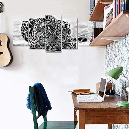Black and White Animal Canvas Wall Art,Abstract Leopard Canvas Prints with Frame,Attractive Leopard Picture Decorative,Easy Hanging On,More Size Optional (16 (10"x16"x2+10"x20"x2+10"x24"x1)