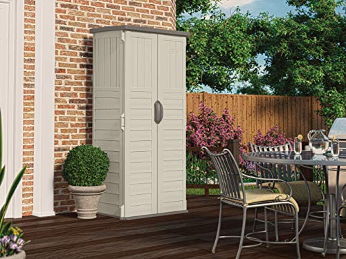 Suncast Vertical Tool Shed - Outdoor Storage Shed for Backyards and Patios - 20 Cubic Feet Capacity for Long Handled Tools and Garden Accessories