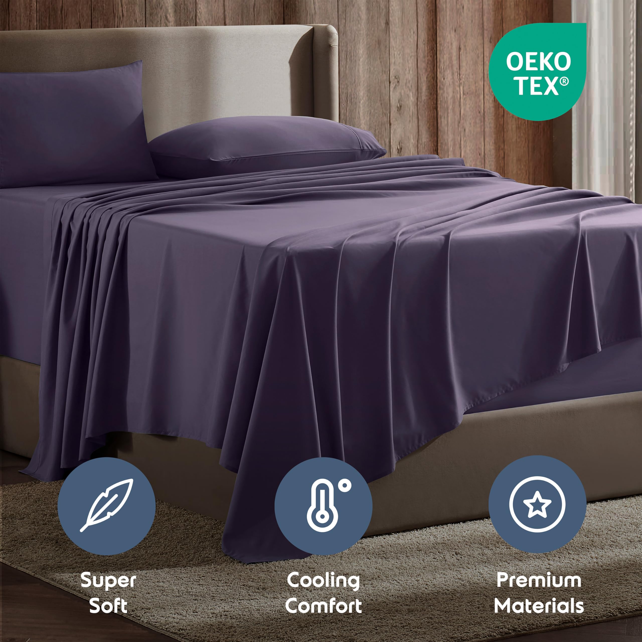 Nestl RV Short Queen Sheet Set - 4 Piece Bed Sheets for Short Queen Size Bed, Deep Pocket, Hotel Luxury, Extra Soft, Breathable and Cooling, Purple