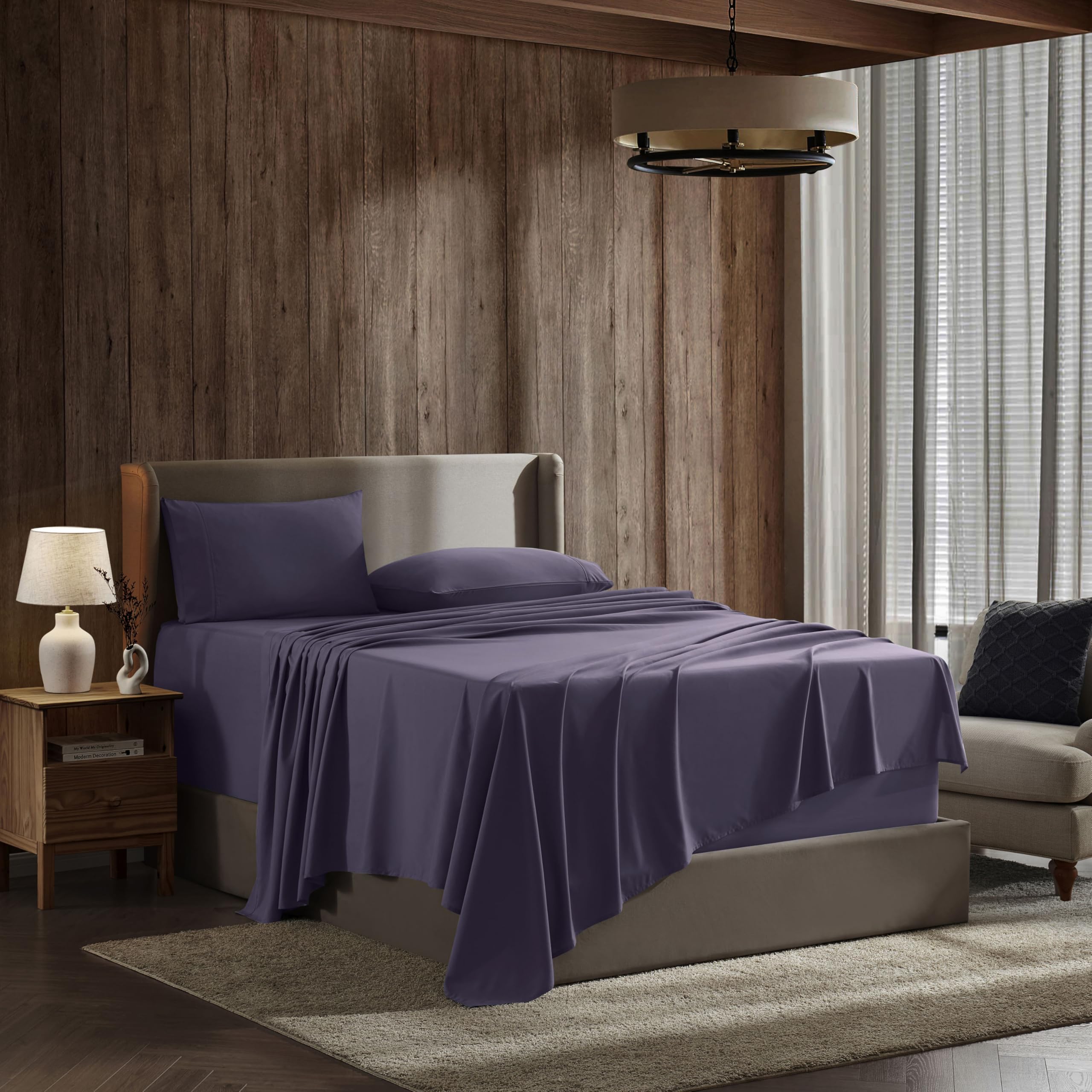 Nestl RV Short Queen Sheet Set - 4 Piece Bed Sheets for Short Queen Size Bed, Deep Pocket, Hotel Luxury, Extra Soft, Breathable and Cooling, Purple