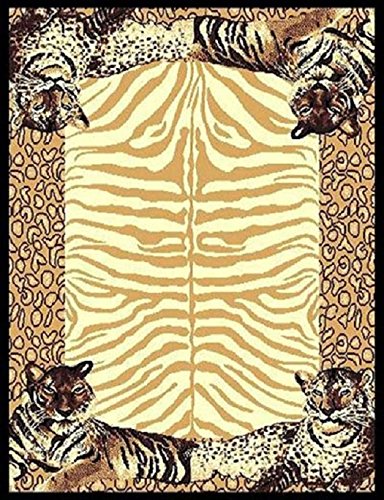 Leopard Animal Skin Print with Tiger Border Area Rug (5’ 3” x 7’ 5”)