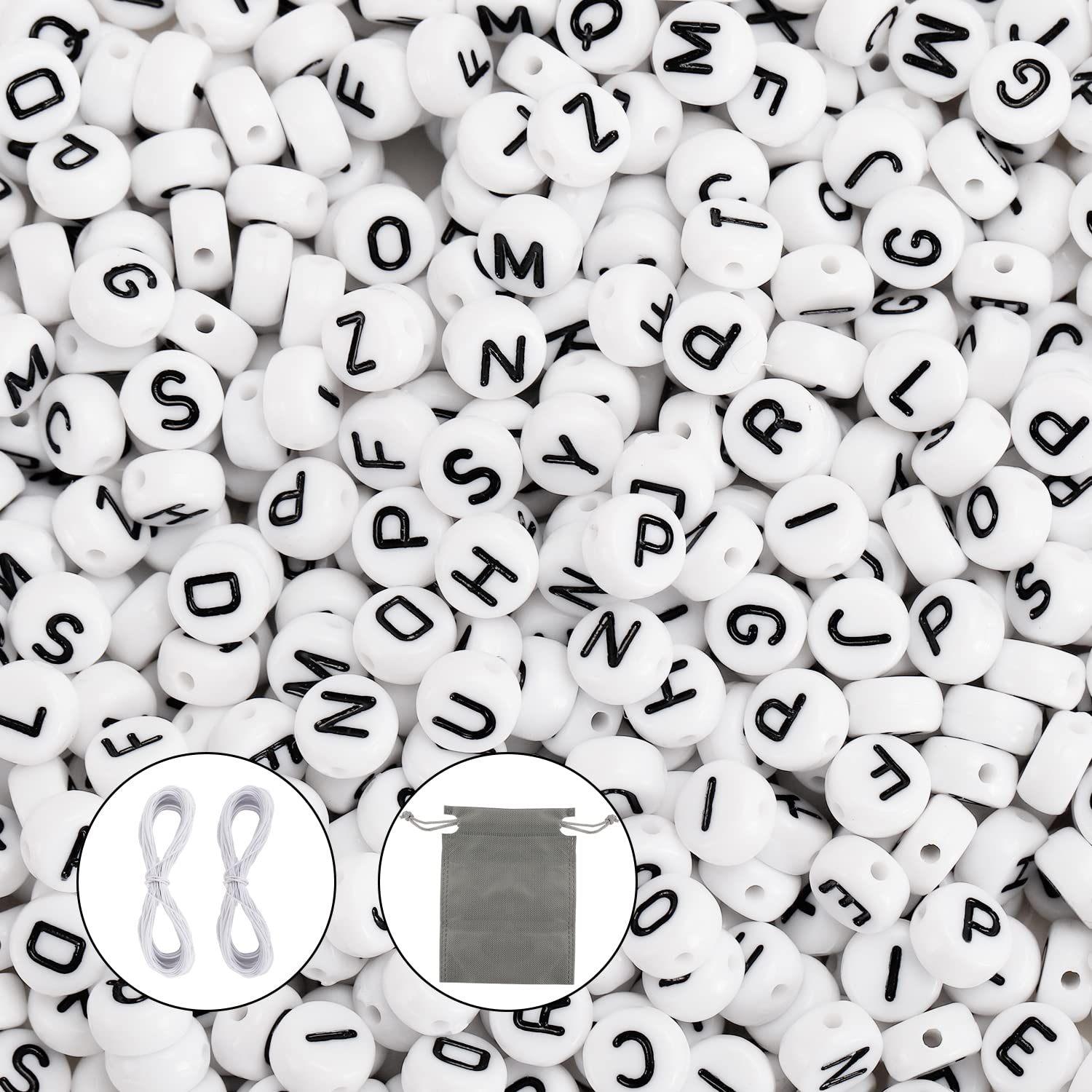 JPSOR 600pcs White Round Letter Beads for Jewelry Making Acrylic Alphabet Beads Bracelets Kit for DIY Necklaces Key Chains Making