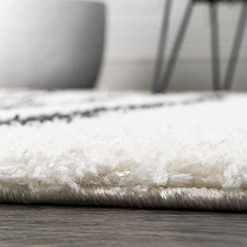 JONATHAN Y MOH402A-3 Alaro Berber Stripe Shag Indoor Area-Rug Bohemian Geometric Contemporary Glam Easy-Cleaning Bedroom Kitchen Living Room Non Shedding, 3 X 5, White/Black