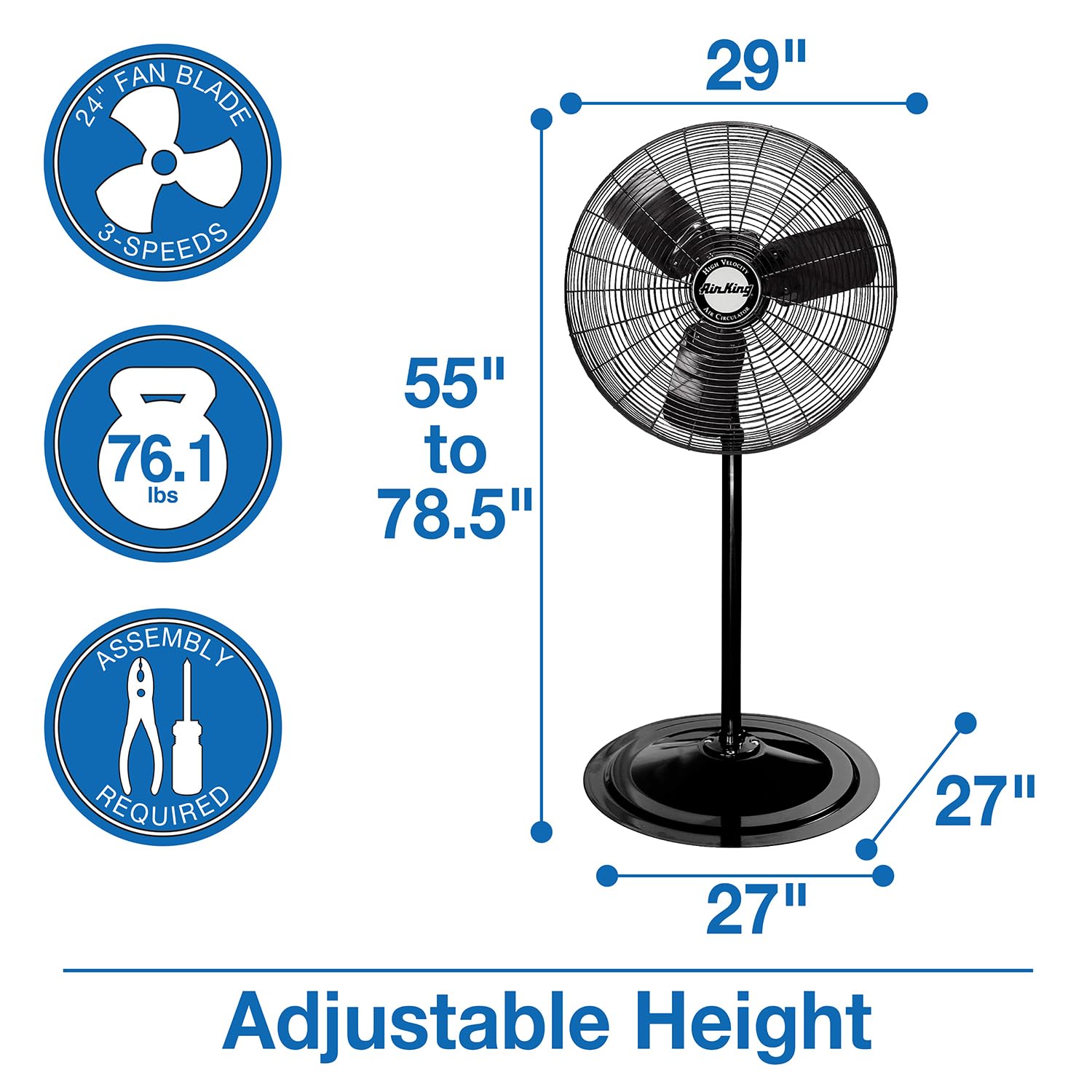 Air King 9125 24-Inch Industrial Grade Oscillating Pedestal Fan