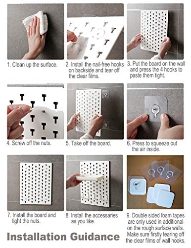 iiDesign Decorative Plastic Pegboard, EZ Mount Wall Shelf for Living Room Bathroom Kitchen Office, Wall Decor Storage Organizer (Grey)