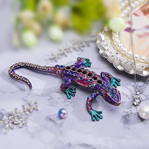 YU FENG Purple Lizard Jewelry Trinket Boxes Hinged Animal Figurines Collectibles