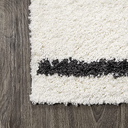 JONATHAN Y MOH402A-3 Alaro Berber Stripe Shag Indoor Area-Rug Bohemian Geometric Contemporary Glam Easy-Cleaning Bedroom Kitchen Living Room Non Shedding, 3 X 5, White/Black