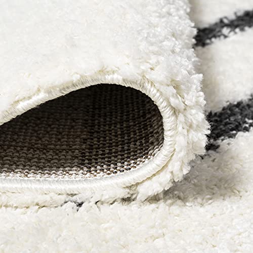 JONATHAN Y MOH402A-3 Alaro Berber Stripe Shag Indoor Area-Rug Bohemian Geometric Contemporary Glam Easy-Cleaning Bedroom Kitchen Living Room Non Shedding, 3 X 5, White/Black