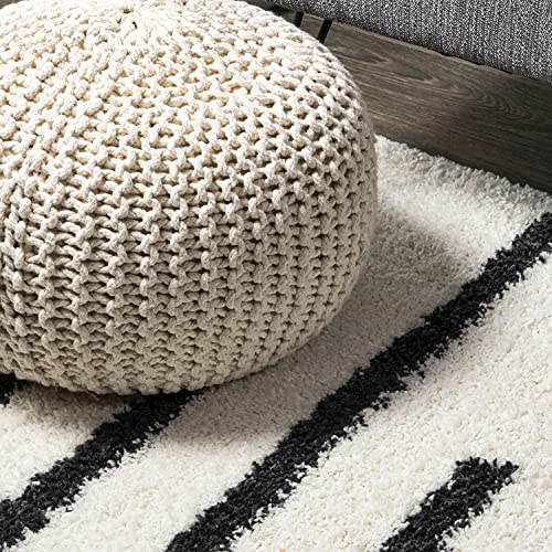 JONATHAN Y MOH402A-3 Alaro Berber Stripe Shag Indoor Area-Rug Bohemian Geometric Contemporary Glam Easy-Cleaning Bedroom Kitchen Living Room Non Shedding, 3 X 5, White/Black