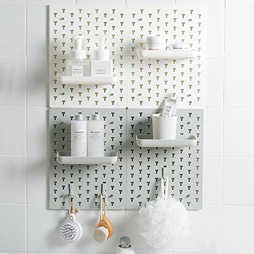 iiDesign Decorative Plastic Pegboard, EZ Mount Wall Shelf for Living Room Bathroom Kitchen Office, Wall Decor Storage Organizer (Grey)