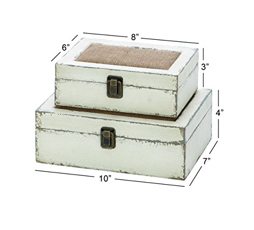 Deco 79 Farmhouse Wood Rectangle Box, Set of 2 10", 8"W, White