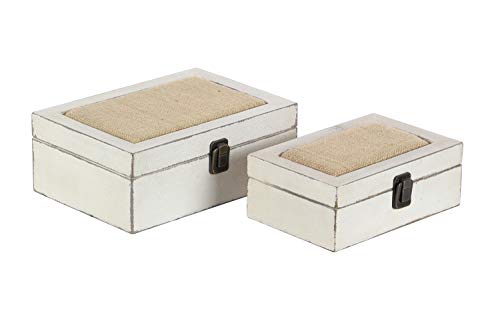 Deco 79 Farmhouse Wood Rectangle Box, Set of 2 10", 8"W, White