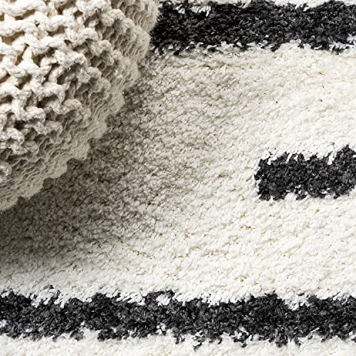 JONATHAN Y MOH402A-3 Alaro Berber Stripe Shag Indoor Area-Rug Bohemian Geometric Contemporary Glam Easy-Cleaning Bedroom Kitchen Living Room Non Shedding, 3 X 5, White/Black