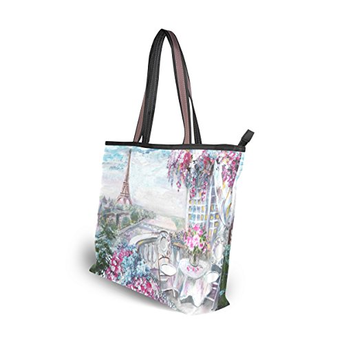 My Daily Women Tote Shoulder Bag Eiffel Tower And Flower Painting Handbag Medium