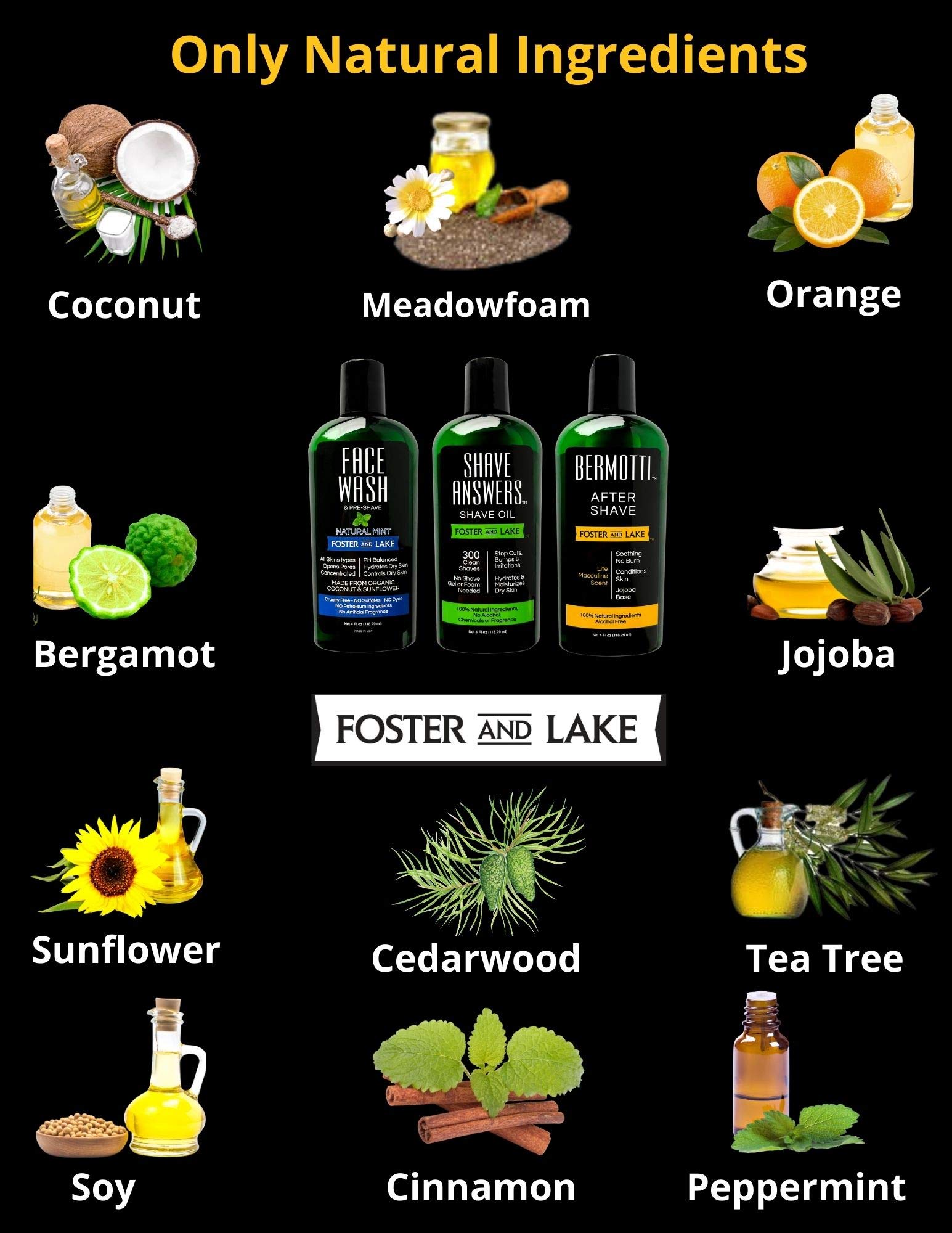 Foster and Lake - BERMOTTI After Shave, 2 Pack - 4 oz- No Burn & All Natural Soothing Skin Moisturizer