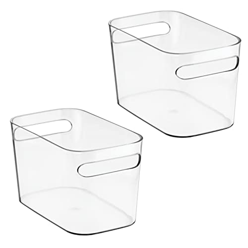 mDesign Plastic Toy Box Storage Organizer Tote Bin with Handles for Child/Kids Bedroom, Toy Room, Playroom - Holds Action Figures, Crayons, Building Blocks, Puzzles, Crafts - 10" Long, 2 Pack - Clear