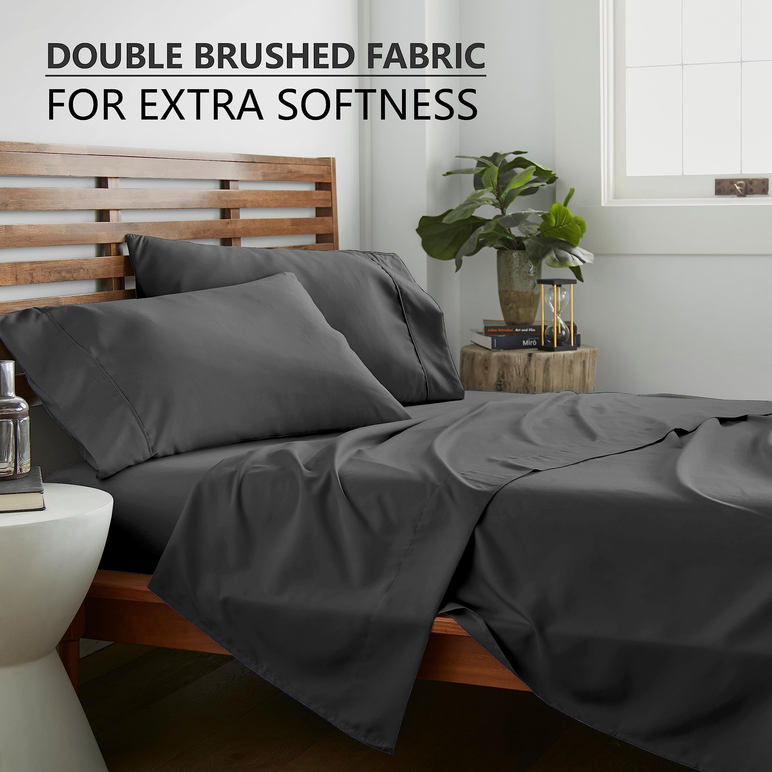 American Home Collection King Sheet Sets - Ultra-Soft Microfiber Bed Sheets - Wrinkle - Resistant, Breathable, Deep Pockets - Dark Gray