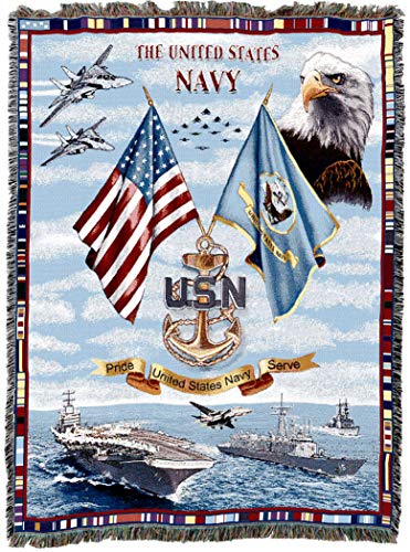 Pure Country Weavers PCW - US Navy Blanket - Gift Military Tapestry Throw Woven from Cotton - Made in The USA (72x54)