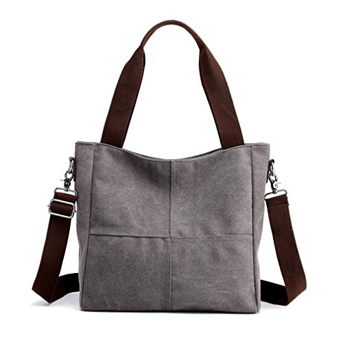 Women's Canvas Shoulder Bags Tote Purses Satchel Work Shopping Crossbody Bag (Grey)