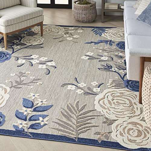 Nourison Aloha Indoor/Outdoor Blue/Grey 3'6" x 5'6" AreaRug, EasyCleaning, Non Shedding, Bed Room, Living Room, Dining Room, Kitchen (4x6)
