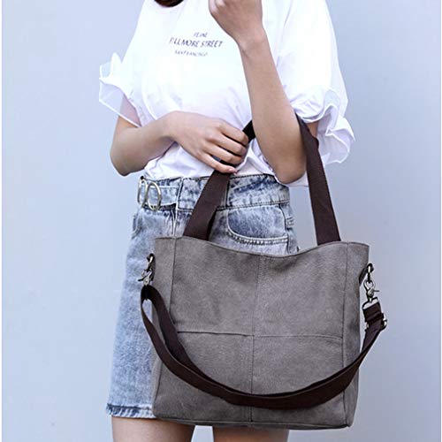 Women's Canvas Shoulder Bags Tote Purses Satchel Work Shopping Crossbody Bag (Grey)