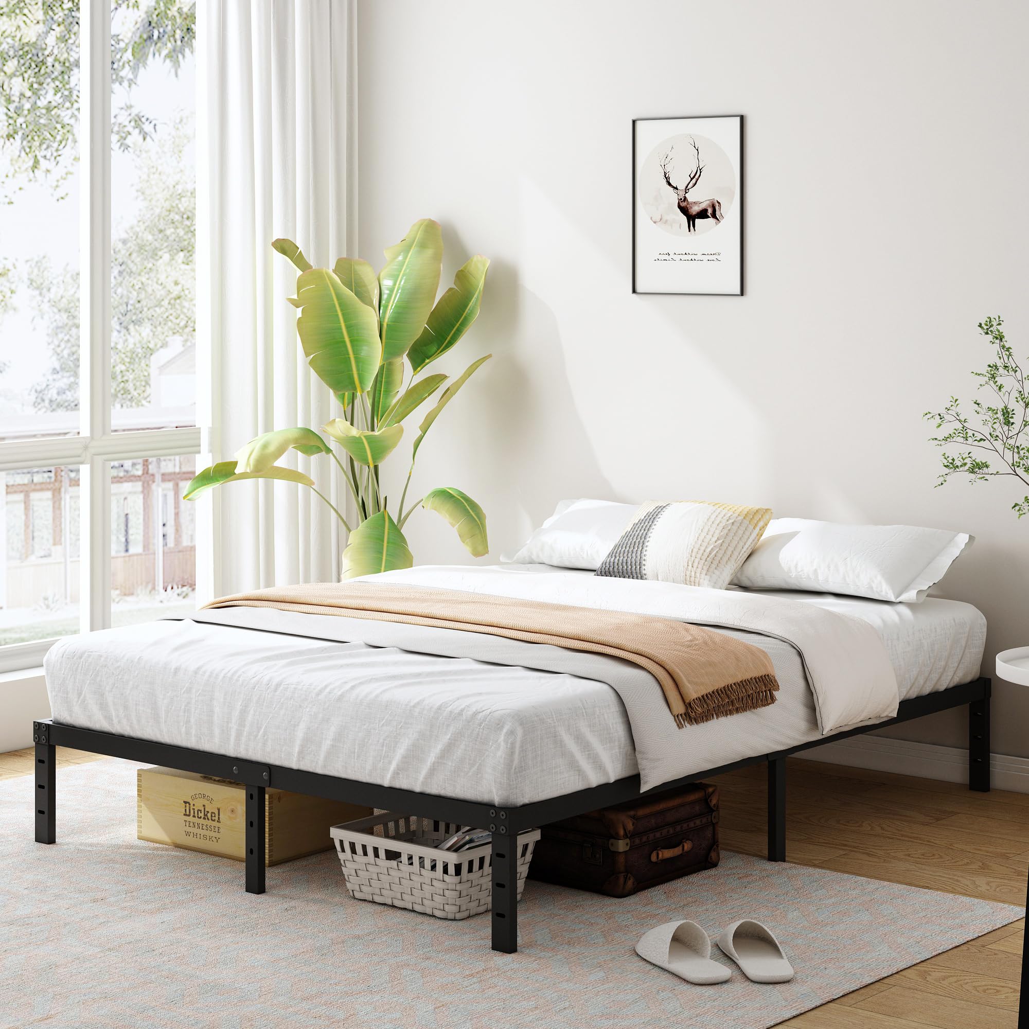 Cieemine 12 Inch California King Bed Frame, Heavy Duty Metal Cal King Bed Frame, No Box Spring Needed, Easy Assembly, Noise-Free, Black