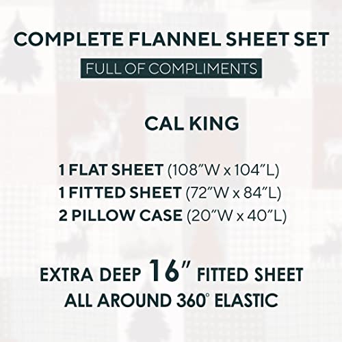 Sleepdown 100% Cotton Flannel Sheets - Super Soft Heavyweight, Double Brushed, Anti-Pill Flannel Bed Sheets - Cal King Sheets Deep Pocket Fitted Sheet X2 Side Pockets (California King, Merry Flakes)