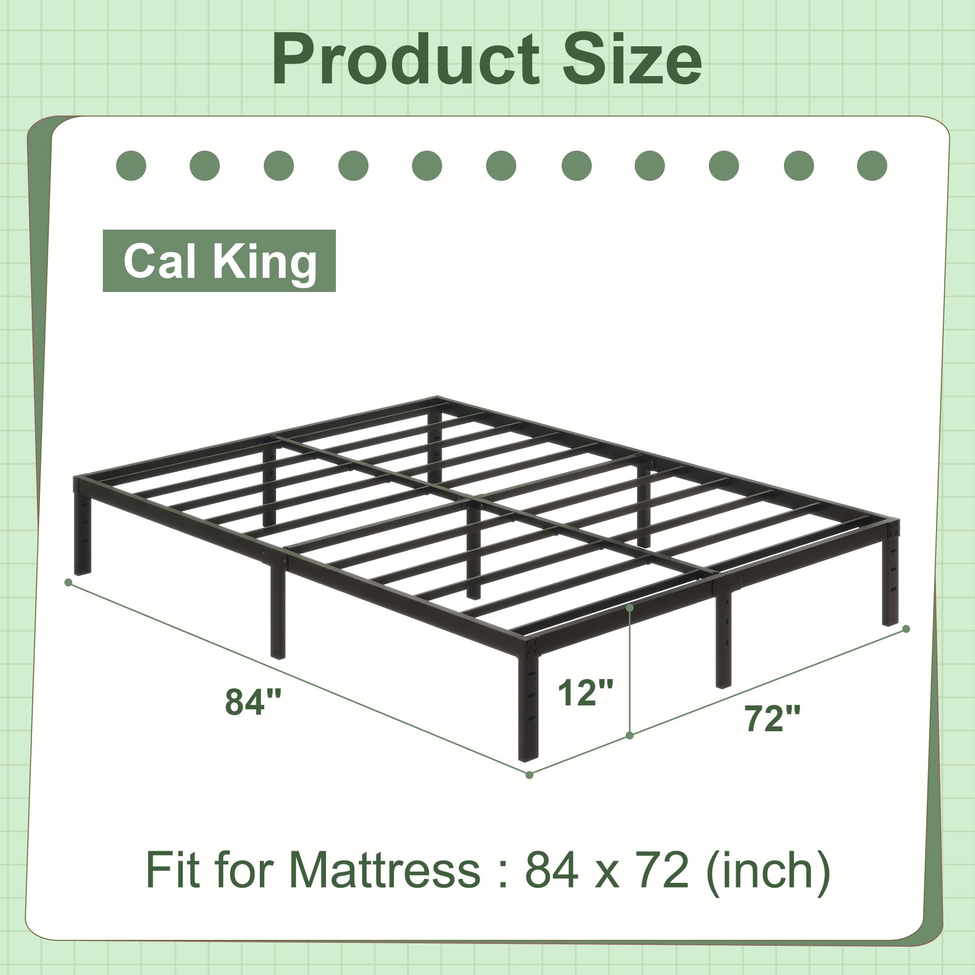 Cieemine 12 Inch California King Bed Frame, Heavy Duty Metal Cal King Bed Frame, No Box Spring Needed, Easy Assembly, Noise-Free, Black