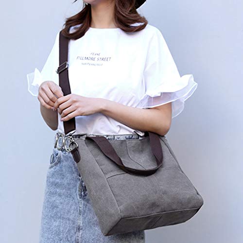 Women's Canvas Shoulder Bags Tote Purses Satchel Work Shopping Crossbody Bag (Grey)
