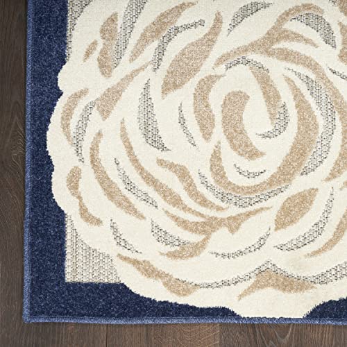 Nourison Aloha Indoor/Outdoor Blue/Grey 3'6" x 5'6" AreaRug, EasyCleaning, Non Shedding, Bed Room, Living Room, Dining Room, Kitchen (4x6)