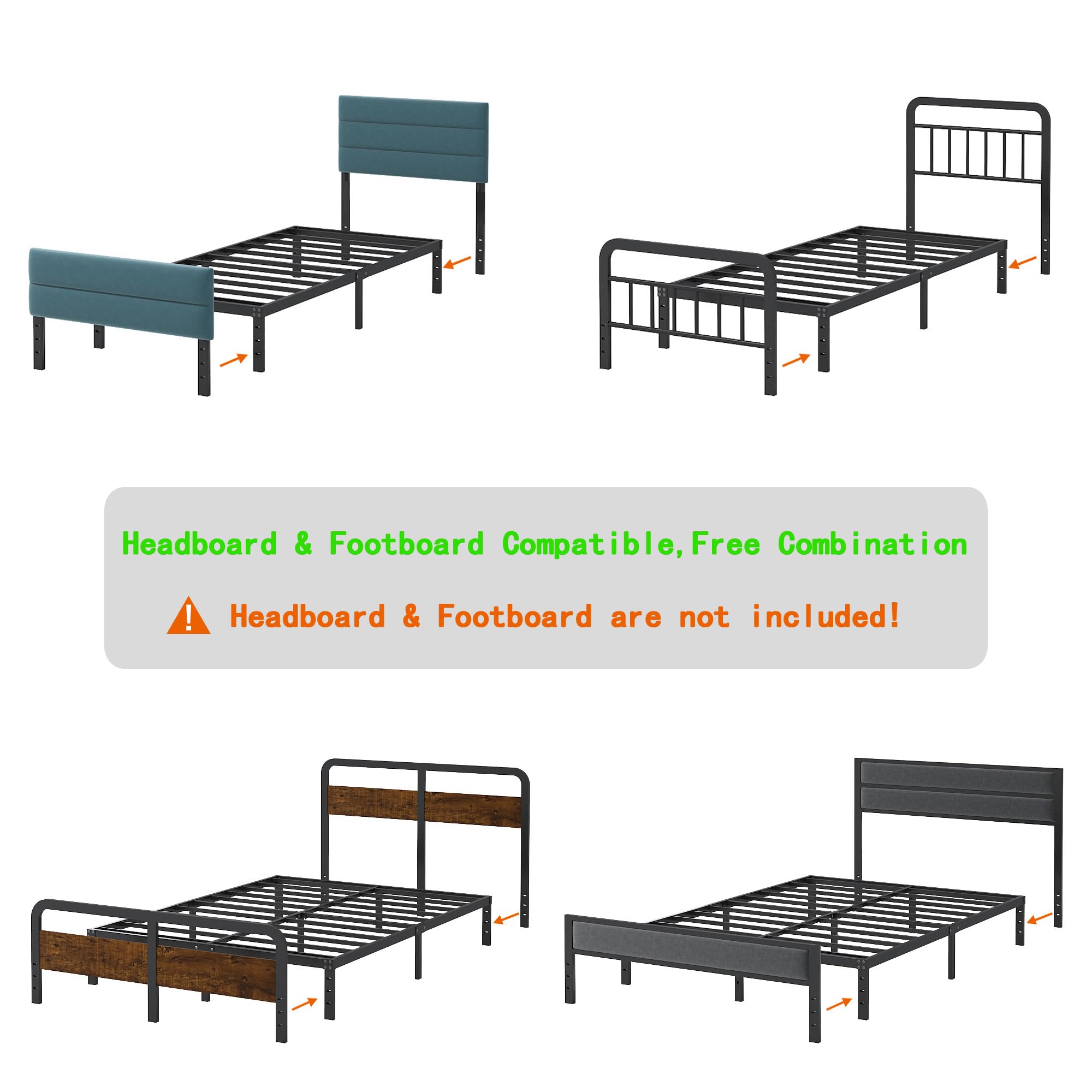 Cieemine 12 Inch California King Bed Frame, Heavy Duty Metal Cal King Bed Frame, No Box Spring Needed, Easy Assembly, Noise-Free, Black