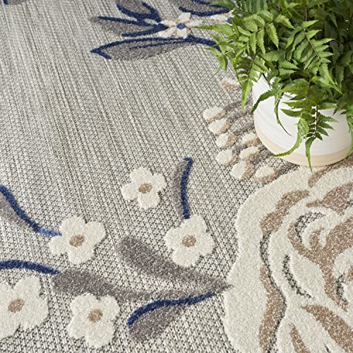 Nourison Aloha Indoor/Outdoor Blue/Grey 3'6" x 5'6" AreaRug, EasyCleaning, Non Shedding, Bed Room, Living Room, Dining Room, Kitchen (4x6)